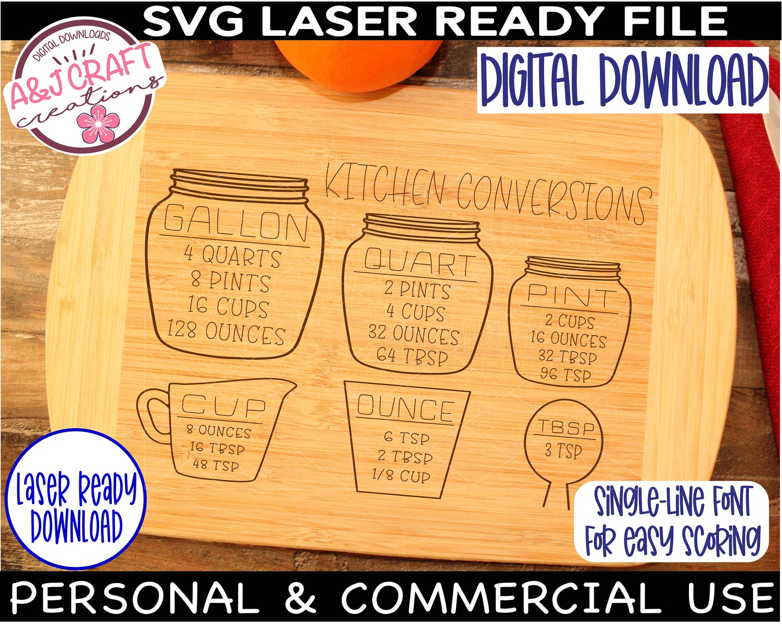 Kitchen Conversion Laser Ready SVG, Kitchen Conversion Chart Svg ...