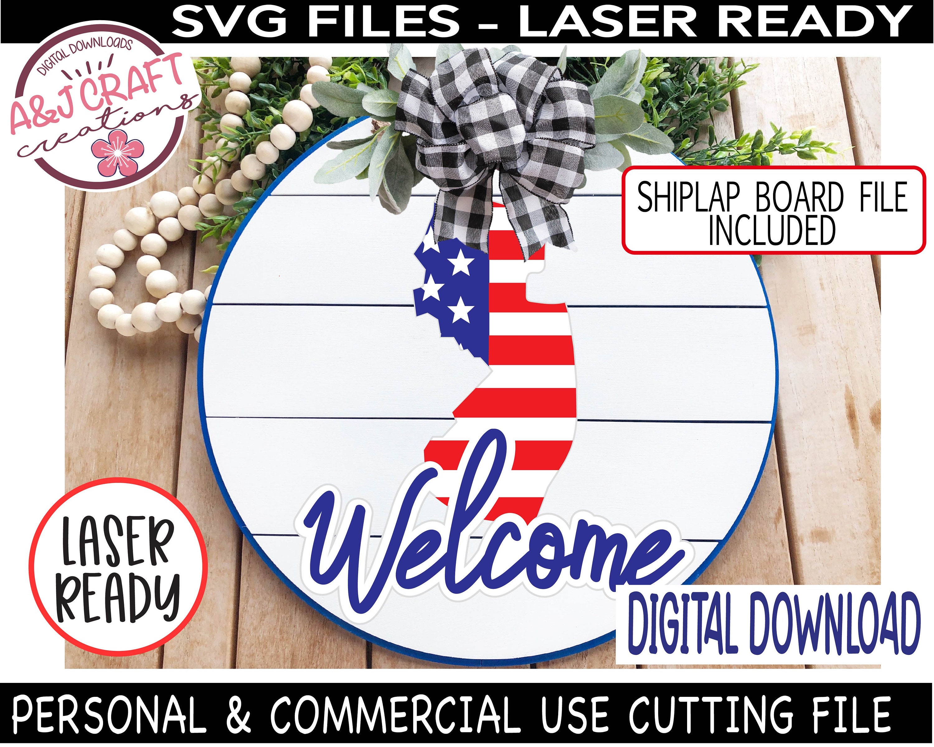 NEW JERSEY Welcome Sign Svg, Laser Ready Svg, Patriotic Welcome New ...