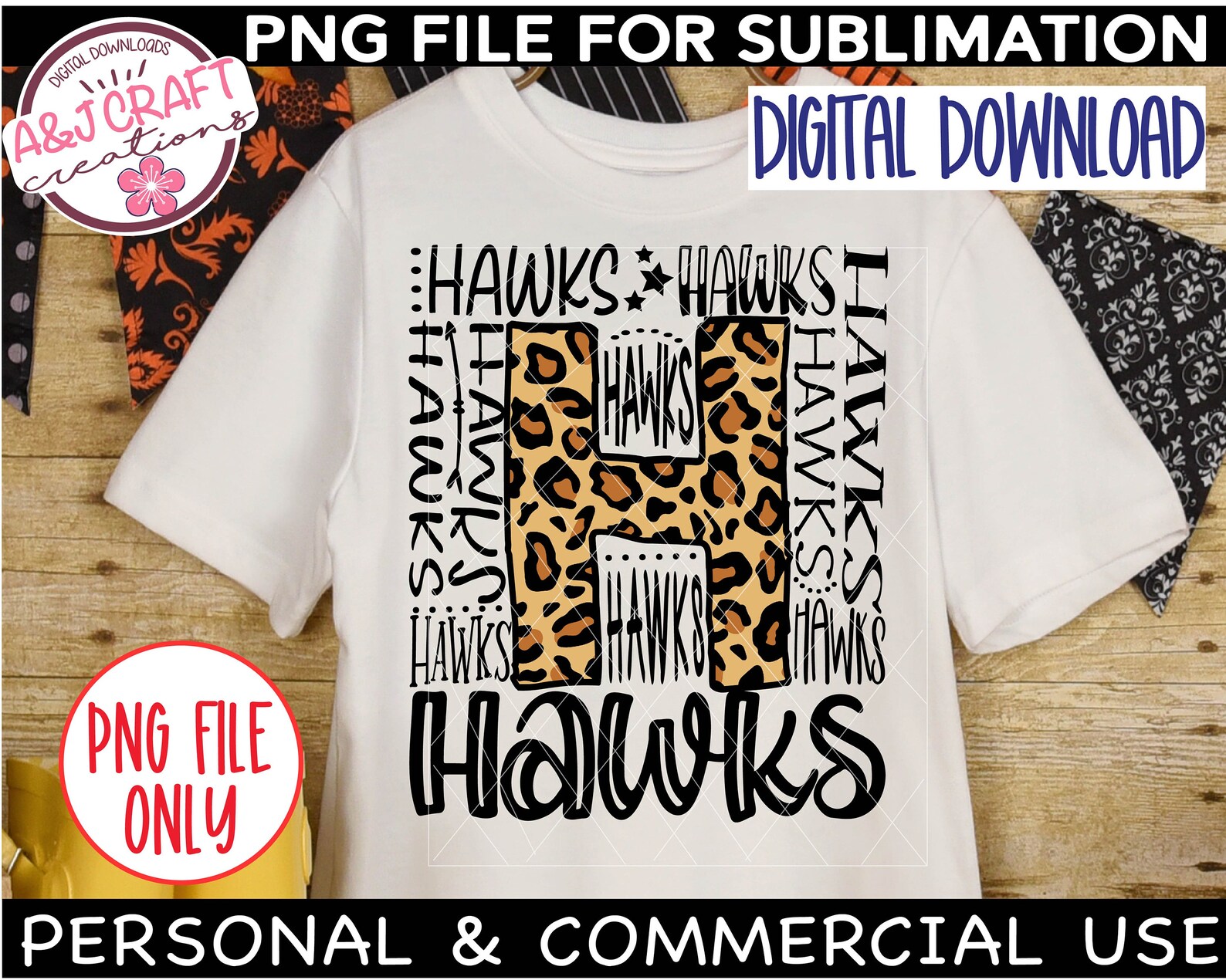 HAWKS Leopard Print PNG Hawks Sublimation Hawks Football - Etsy