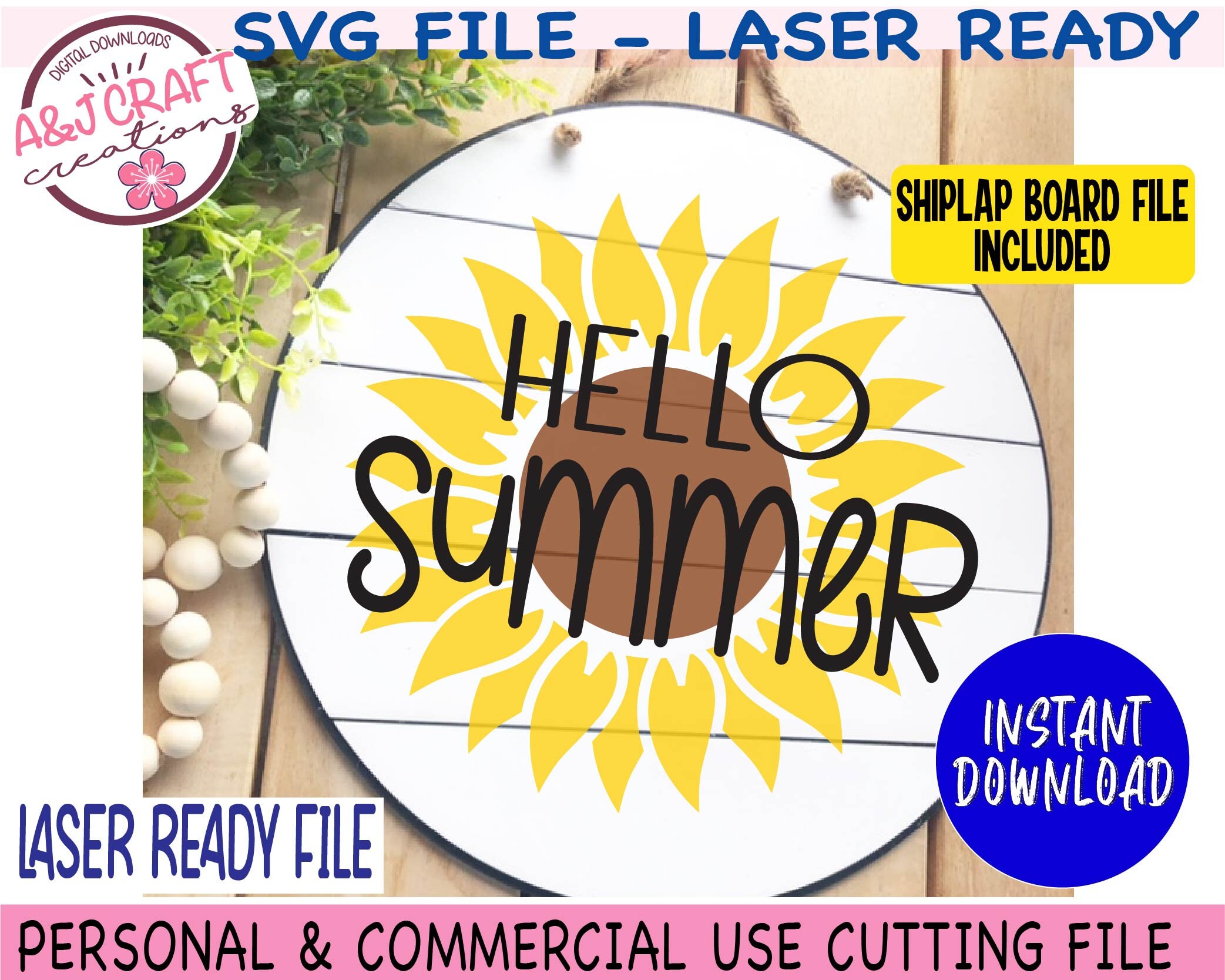 Hello Summer Door Sign Svg DIGITAL DOWNLOAD Laser Ready - Etsy