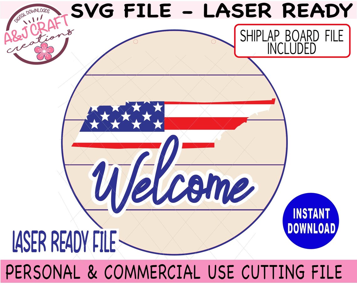 TENNESSEE Welcome Sign svg Laser Ready Svg Patriotic Welcome | Etsy