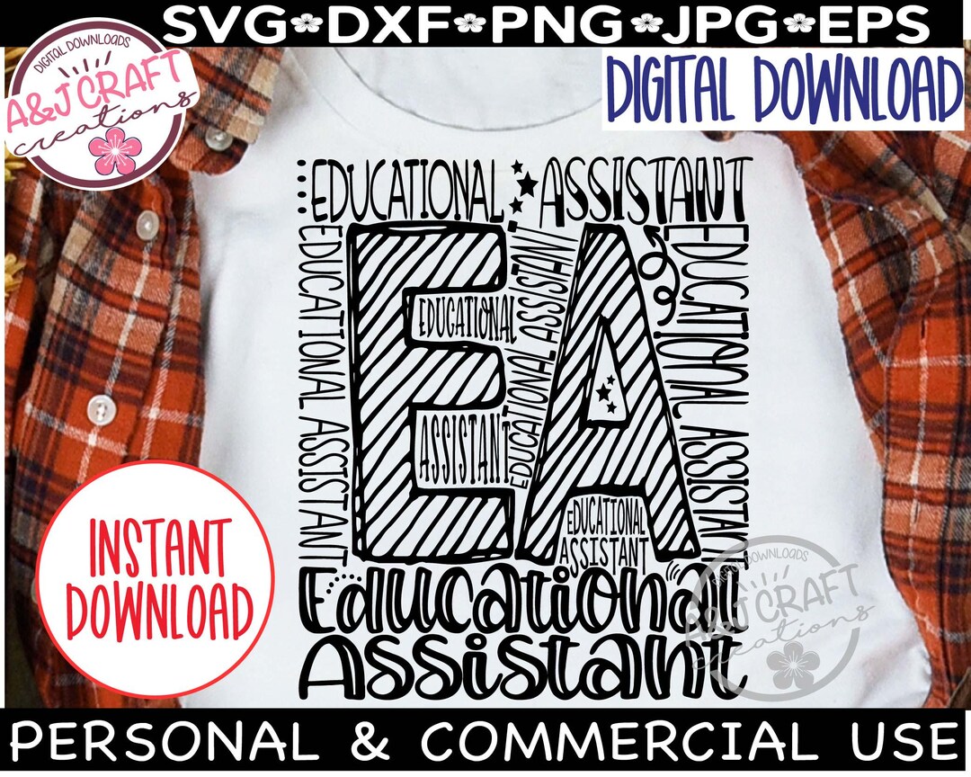 Educational Assistant SVG Typography - Perfect for Shirts DTF Transfers ...