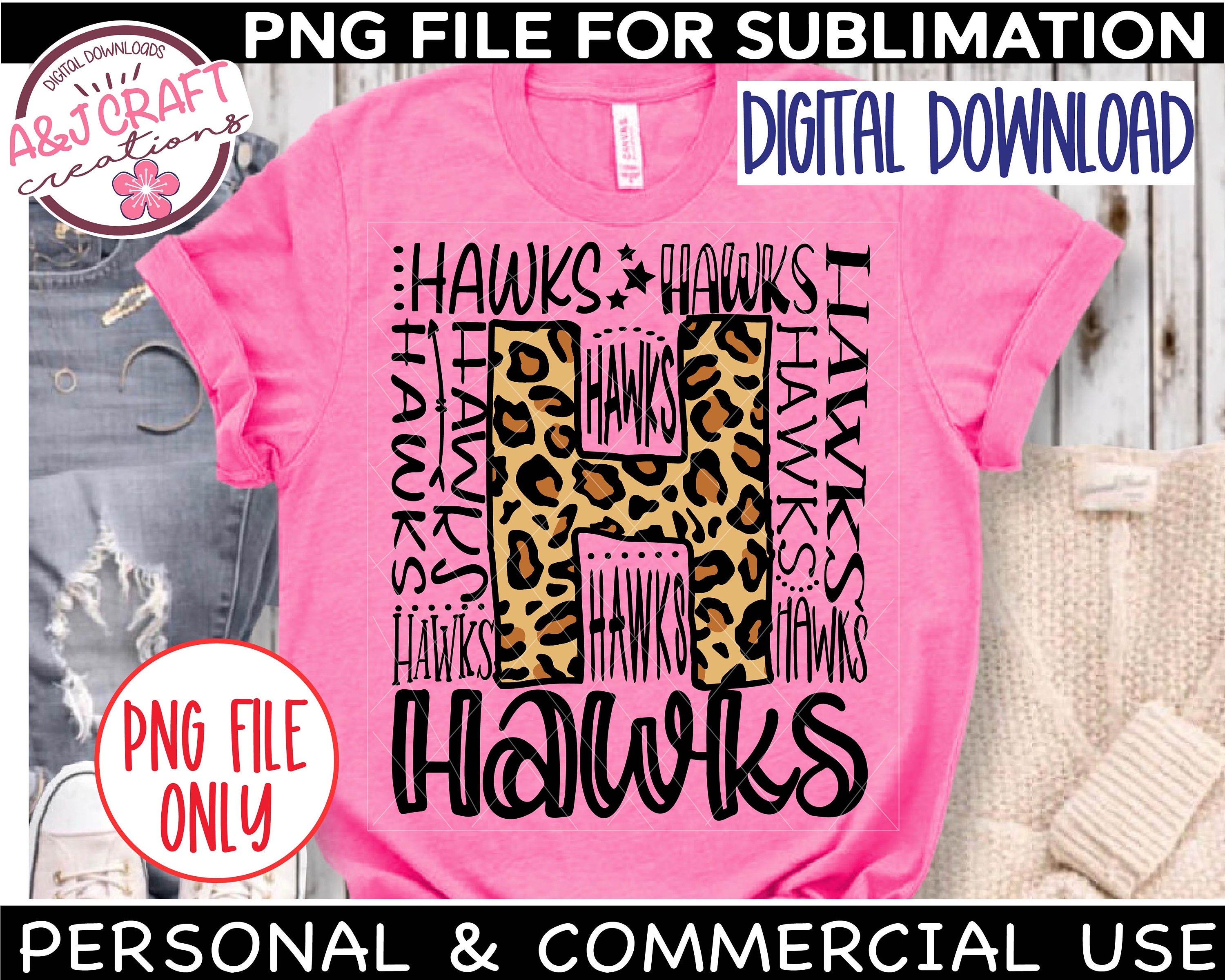 HAWKS Leopard Print PNG Hawks Sublimation Hawks Football - Etsy