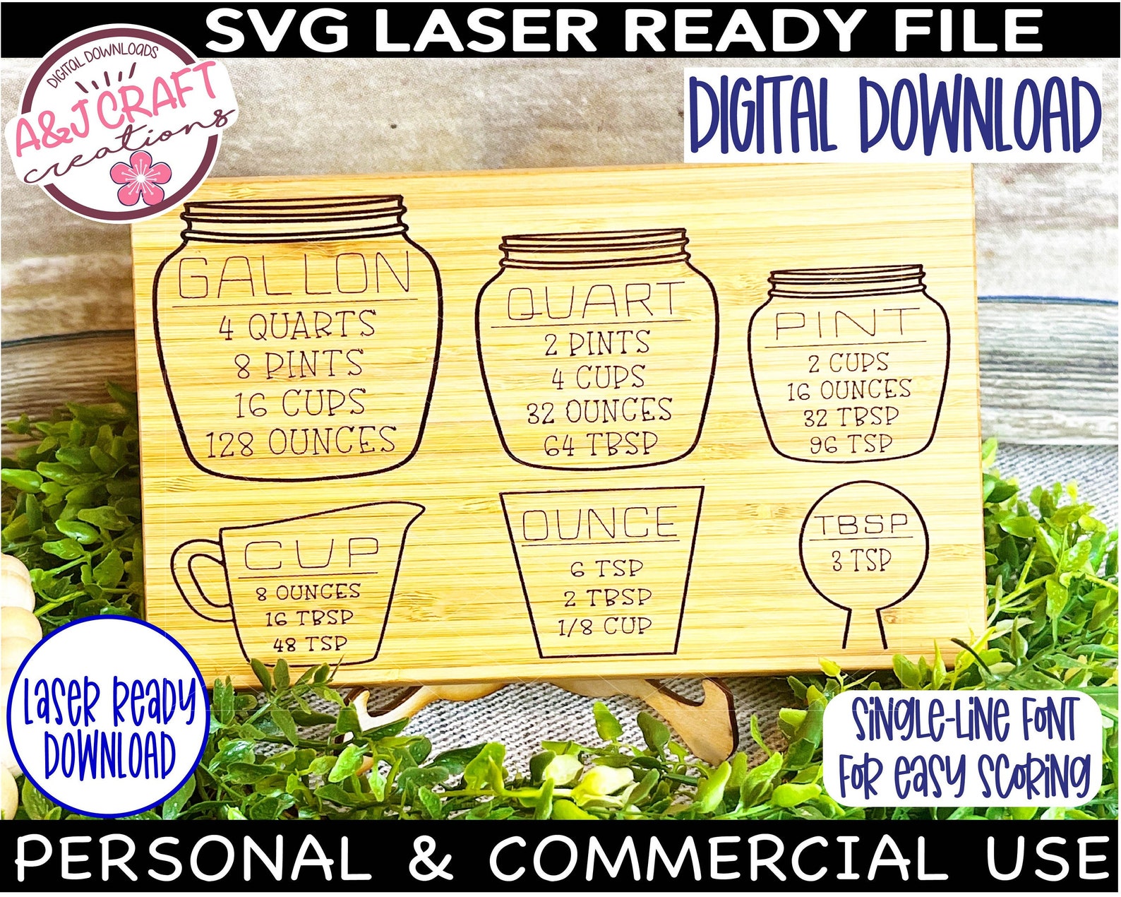 Kitchen Conversion Laser Ready SVG, Kitchen Conversion Chart Svg ...