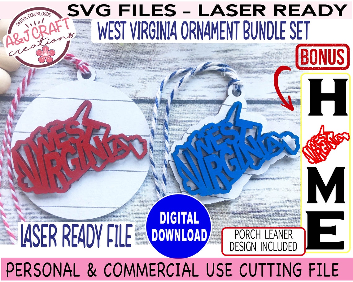 West Virginia Ornament SVG BUNDLE, Laser Ready File, West Virginia Word ...