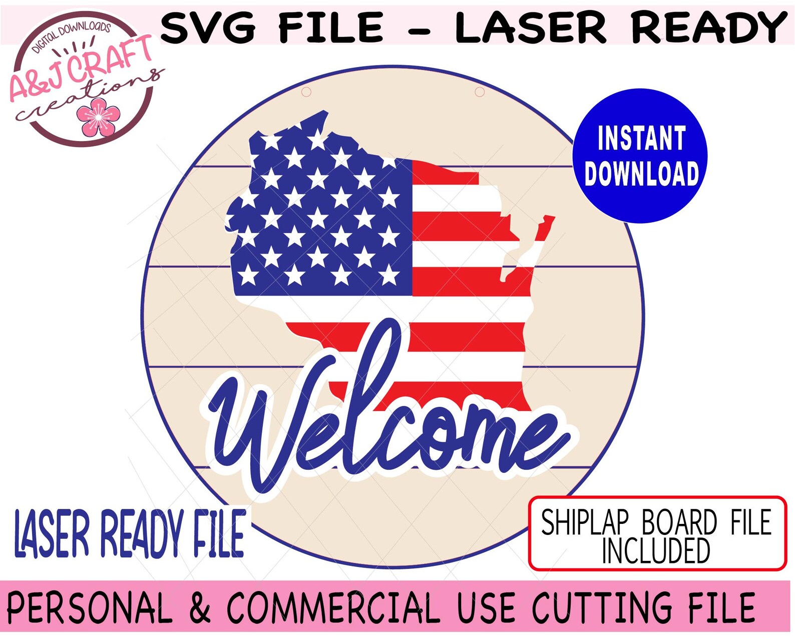 WISCONSIN Welcome Sign svg Laser Ready Svg Patriotic Welcome | Etsy