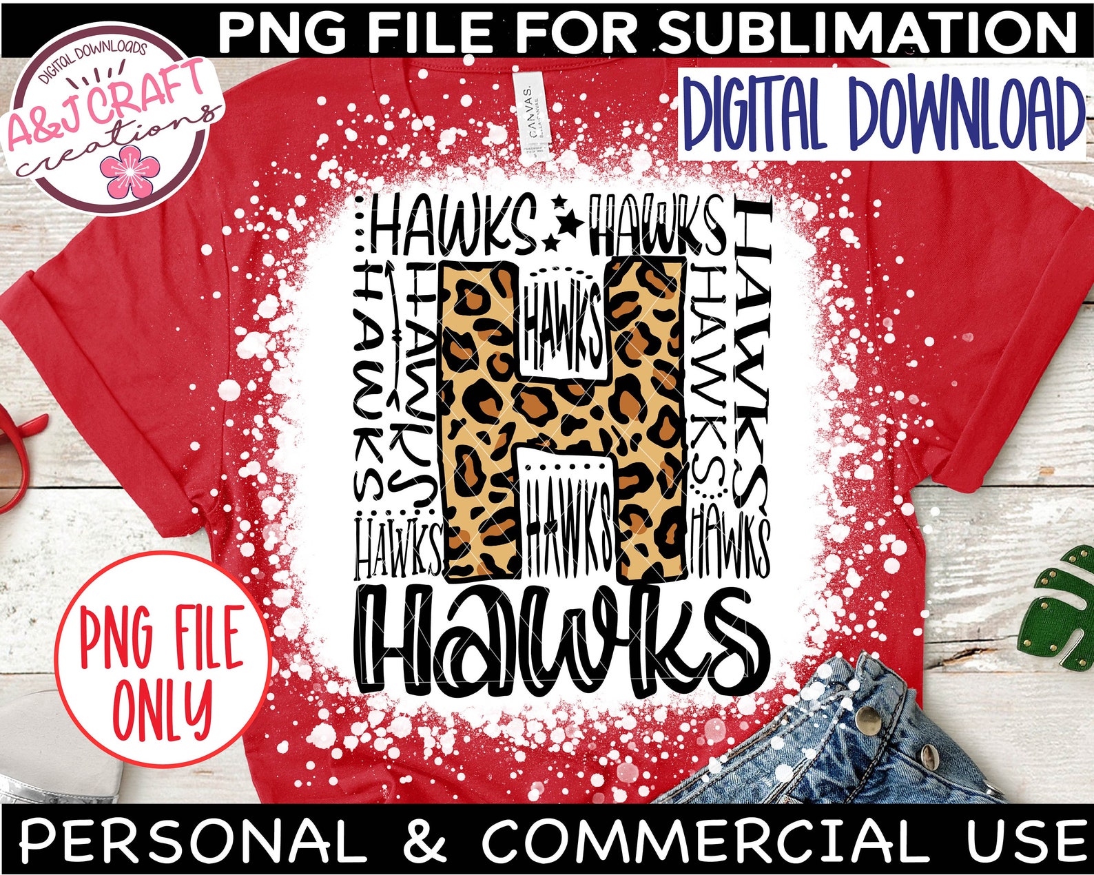 HAWKS Leopard Print PNG Hawks Sublimation Hawks Football - Etsy