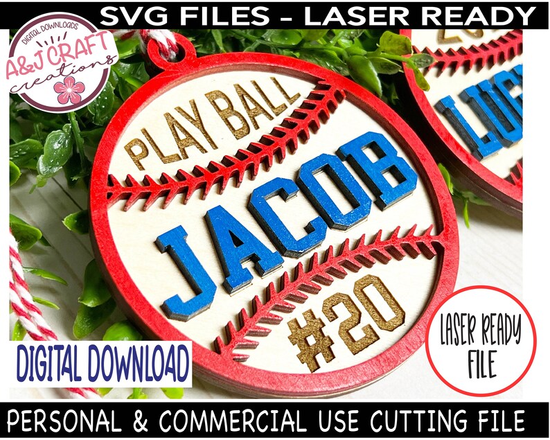 Baseball Softball Ornament SVG, Baseball Laser File, Baseball Bag Tag ...