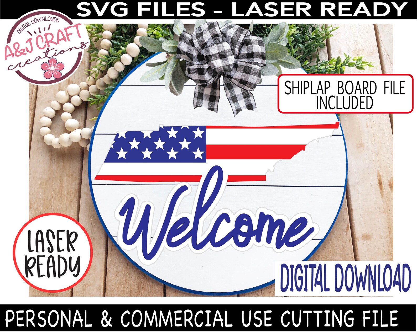 TENNESSEE Welcome Sign Svg, Laser Ready Svg, Patriotic Welcome ...