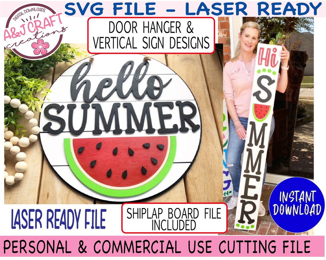 Summer Vertical Sign SVG 2 Sign BUNDLE Hello Summer - Etsy