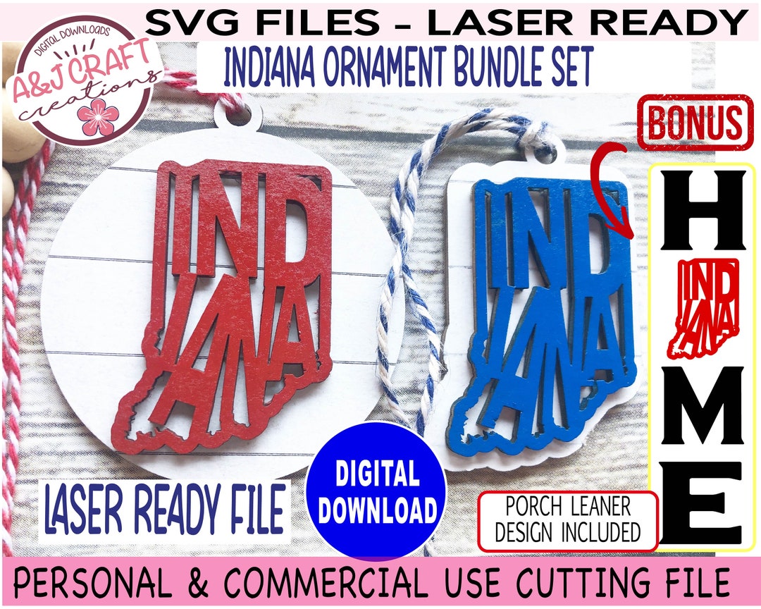 Indiana Ornament SVG BUNDLE, Laser Ready File, Indiana Word Art Svg ...