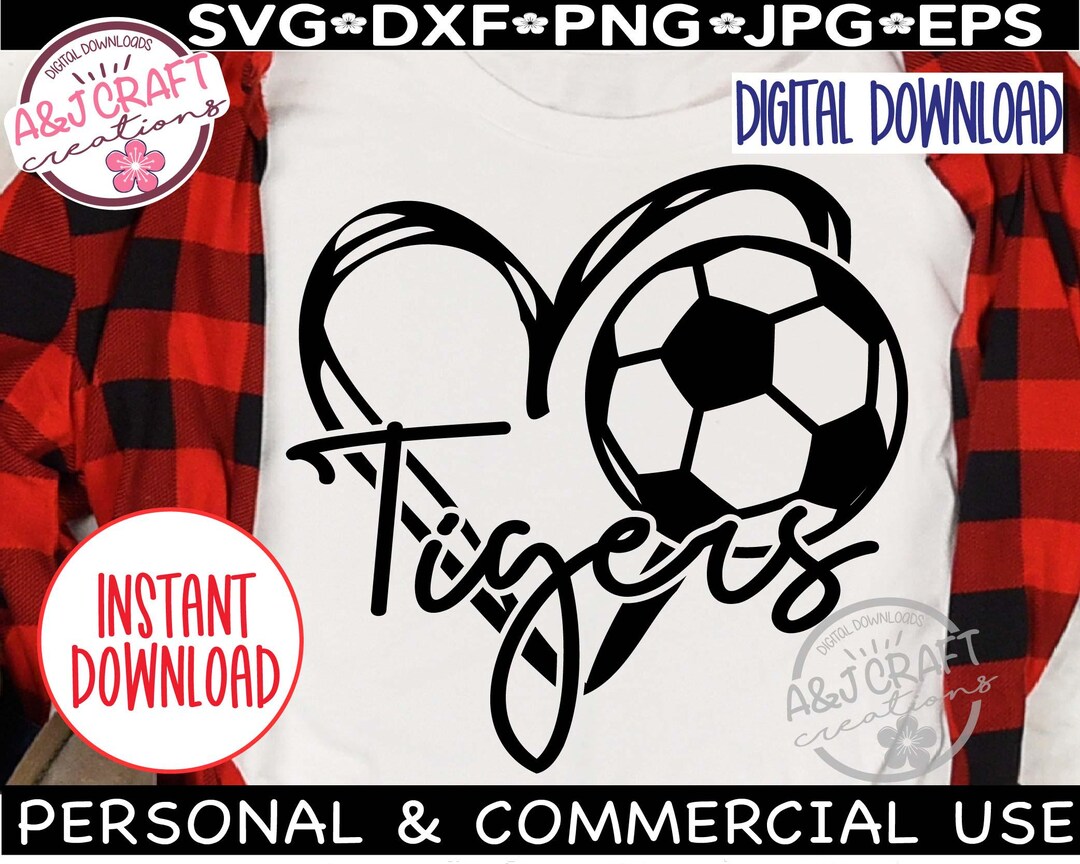 Tigers Soccer Heart SVG PNG, School Mascot Digital Design, Team Spirit ...