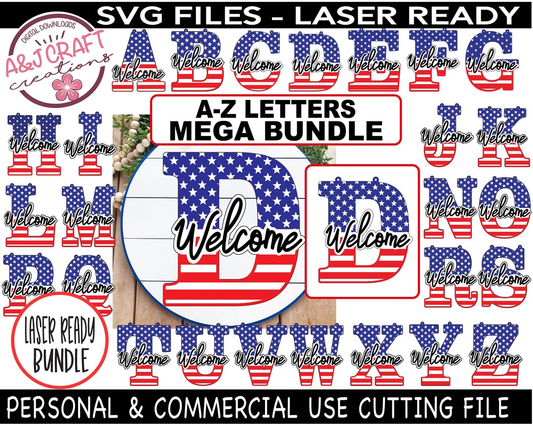 All 26 Alphabet SVG BUNDLE, Patriotic Lettering Svg, USA Letter Svg ...