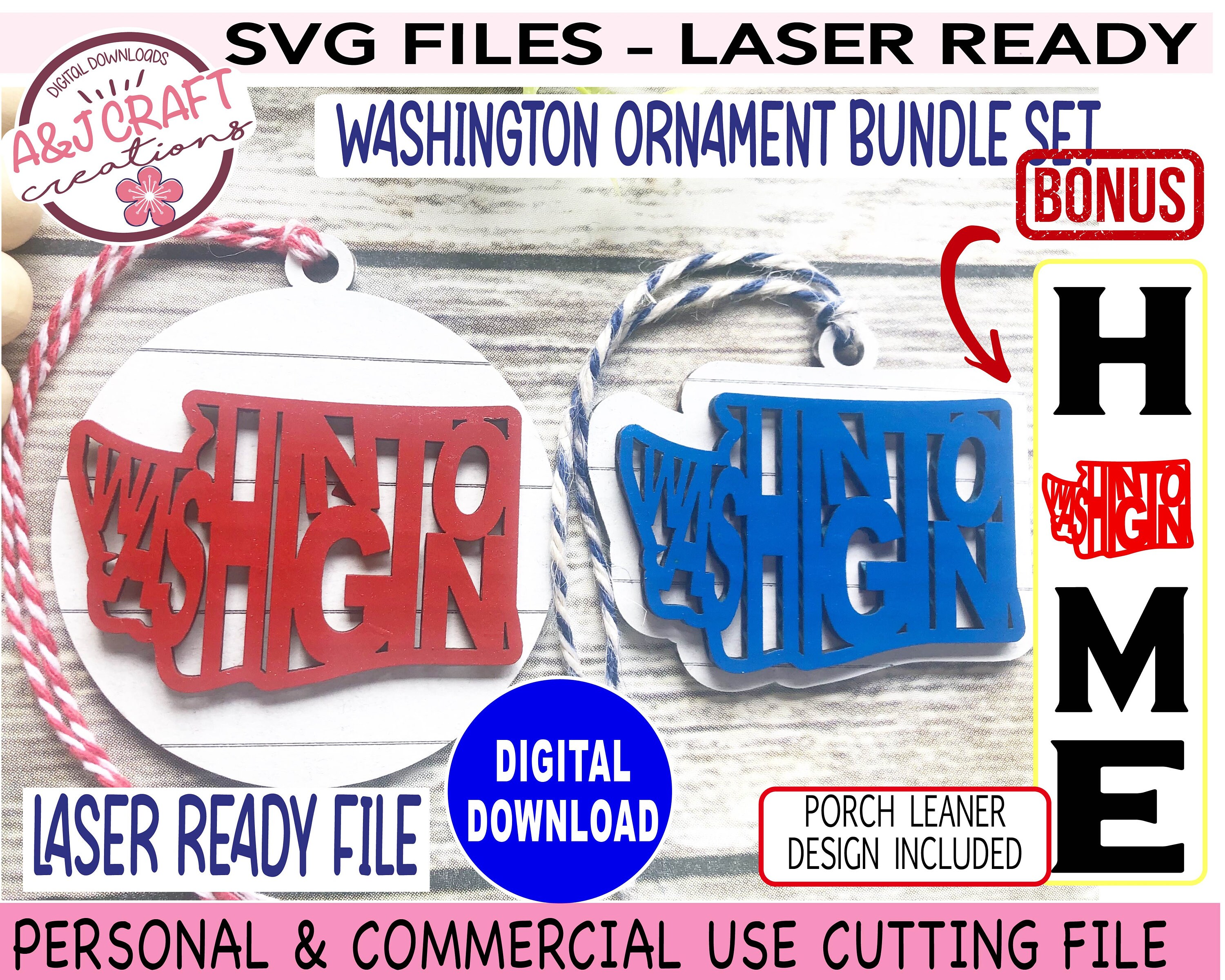 Washington Ornament SVG BUNDLE Laser Ready File Washington - Etsy