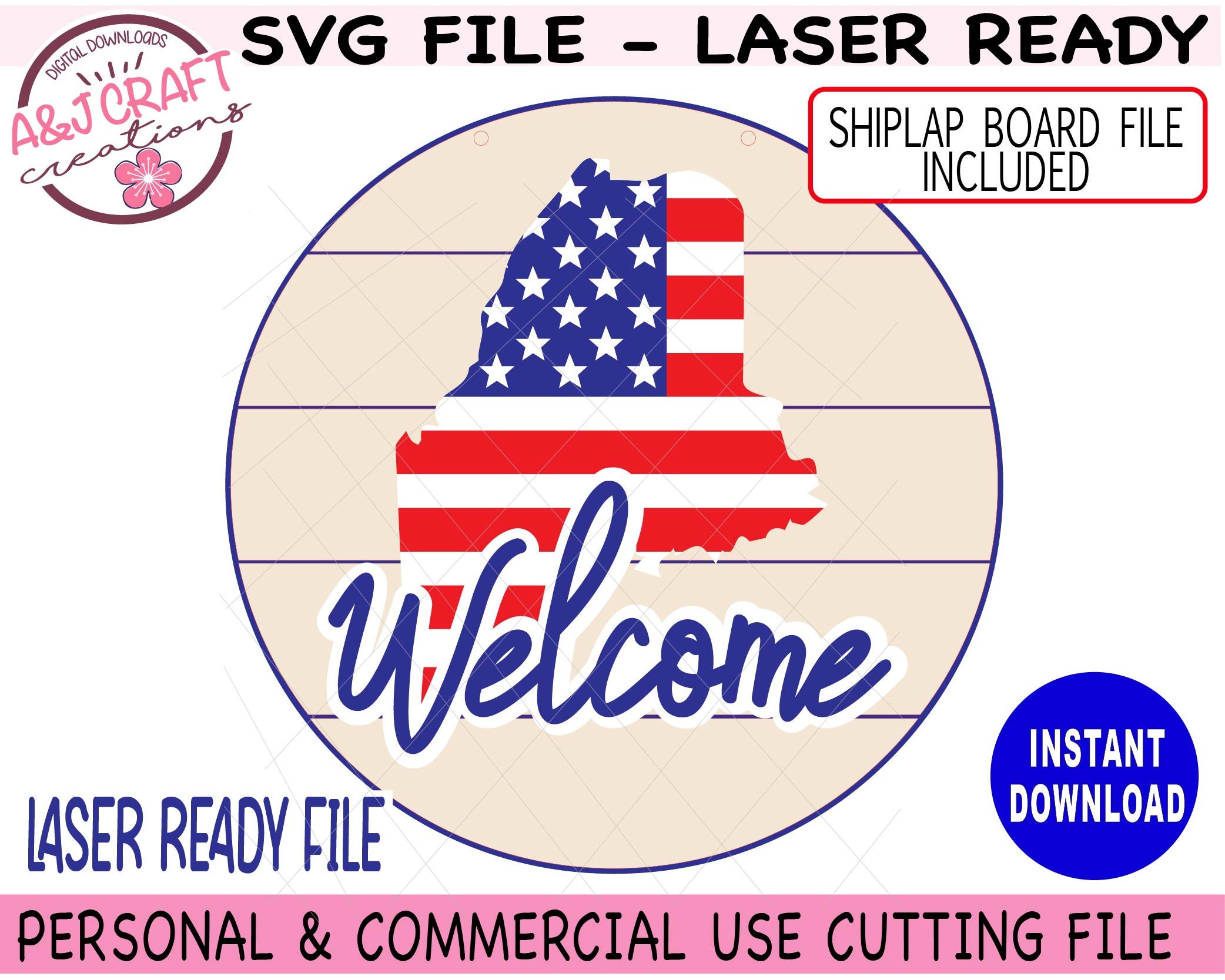MAINE Welcome Sign svg Laser Ready Svg Patriotic Welcome | Etsy