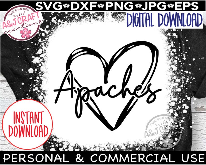 Apaches Heart SVG, Apaches Football Svg, Apaches School Team Mascot ...