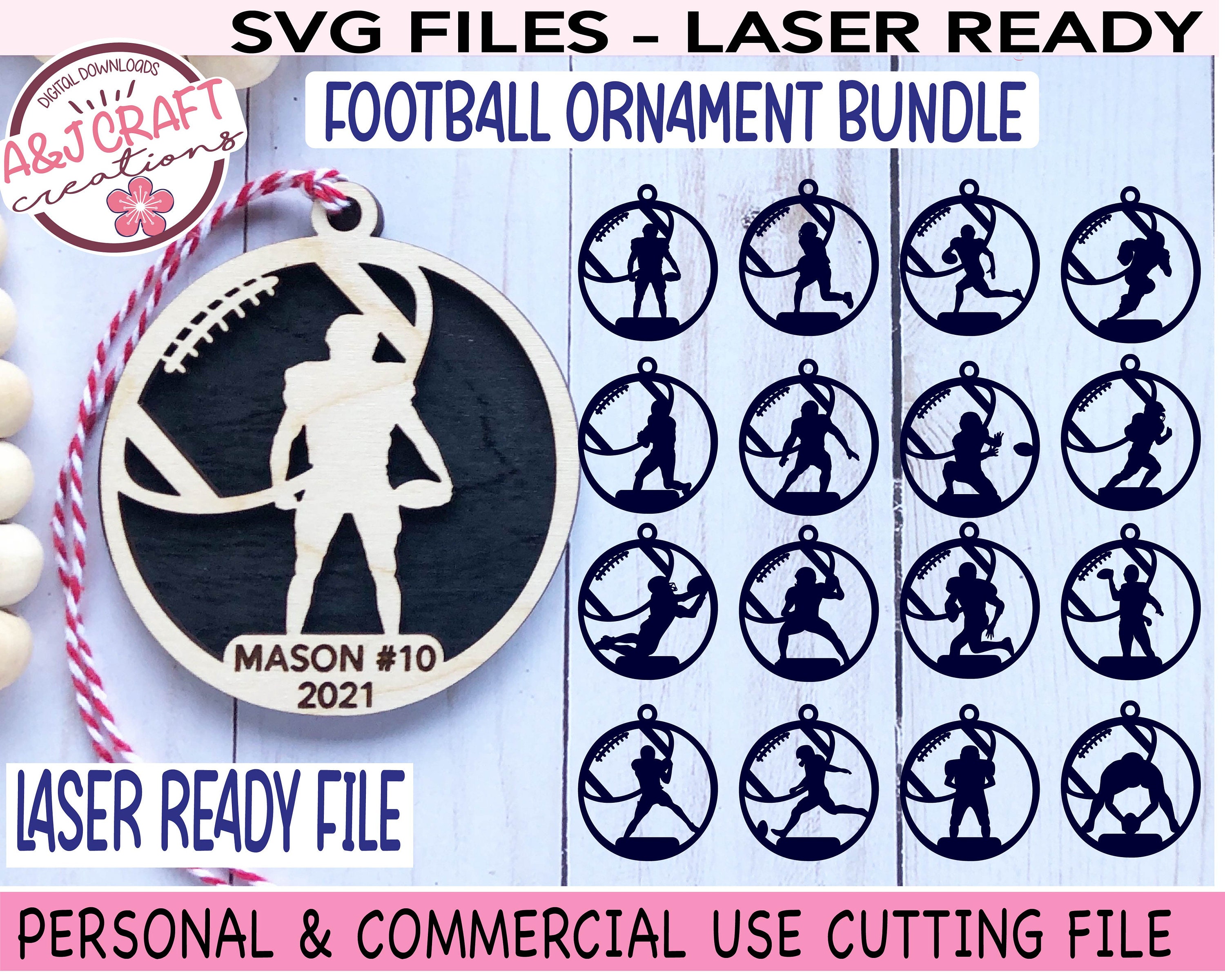 Football Ornament SVG Bundle, Football Ornament Laser File, Football ...