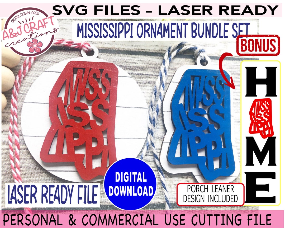 Mississippi Ornament SVG BUNDLE, Laser Ready File, Mississippi Word Art ...