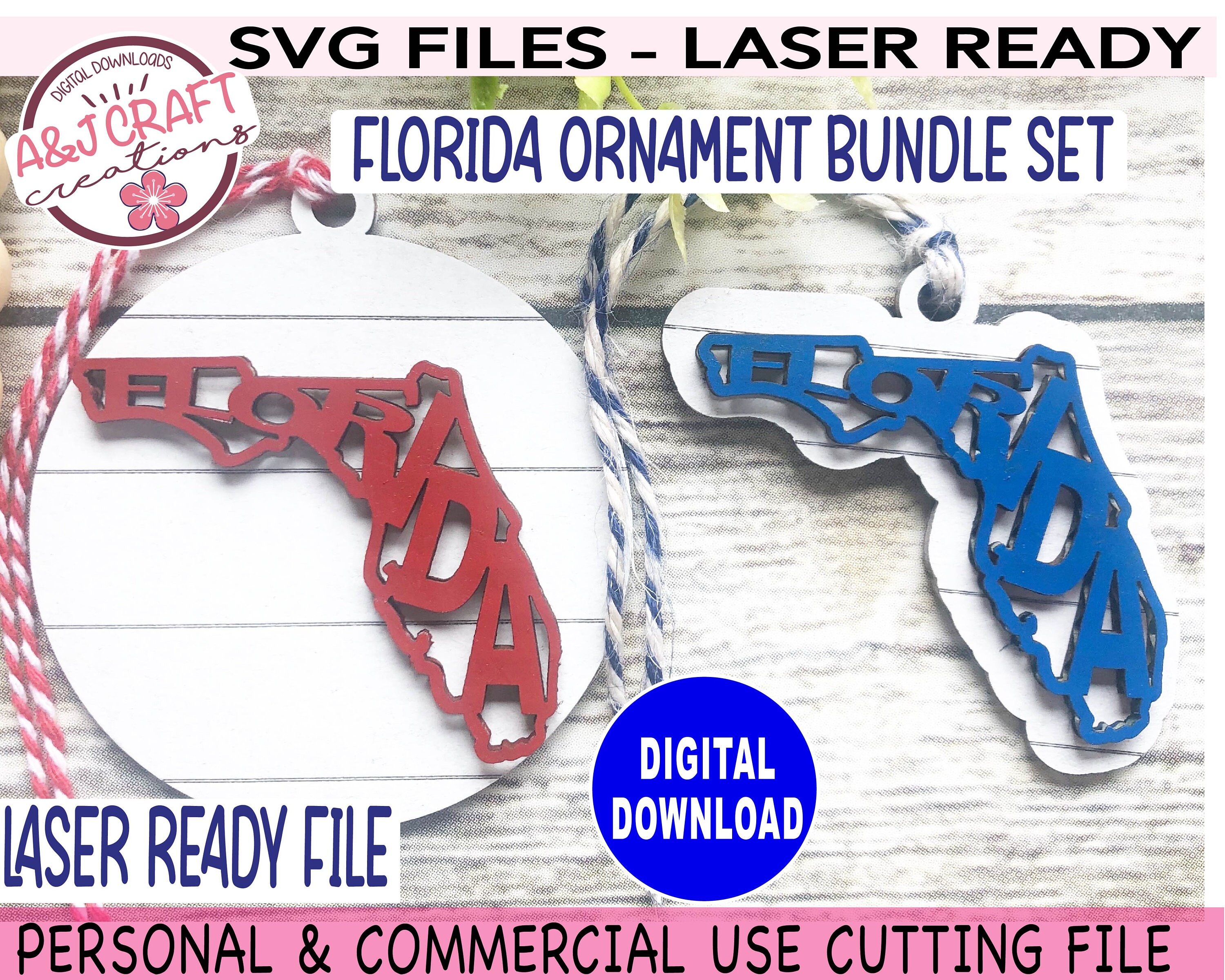 Florida Ornament SVG BUNDLE Laser Ready File Florida Word | Etsy
