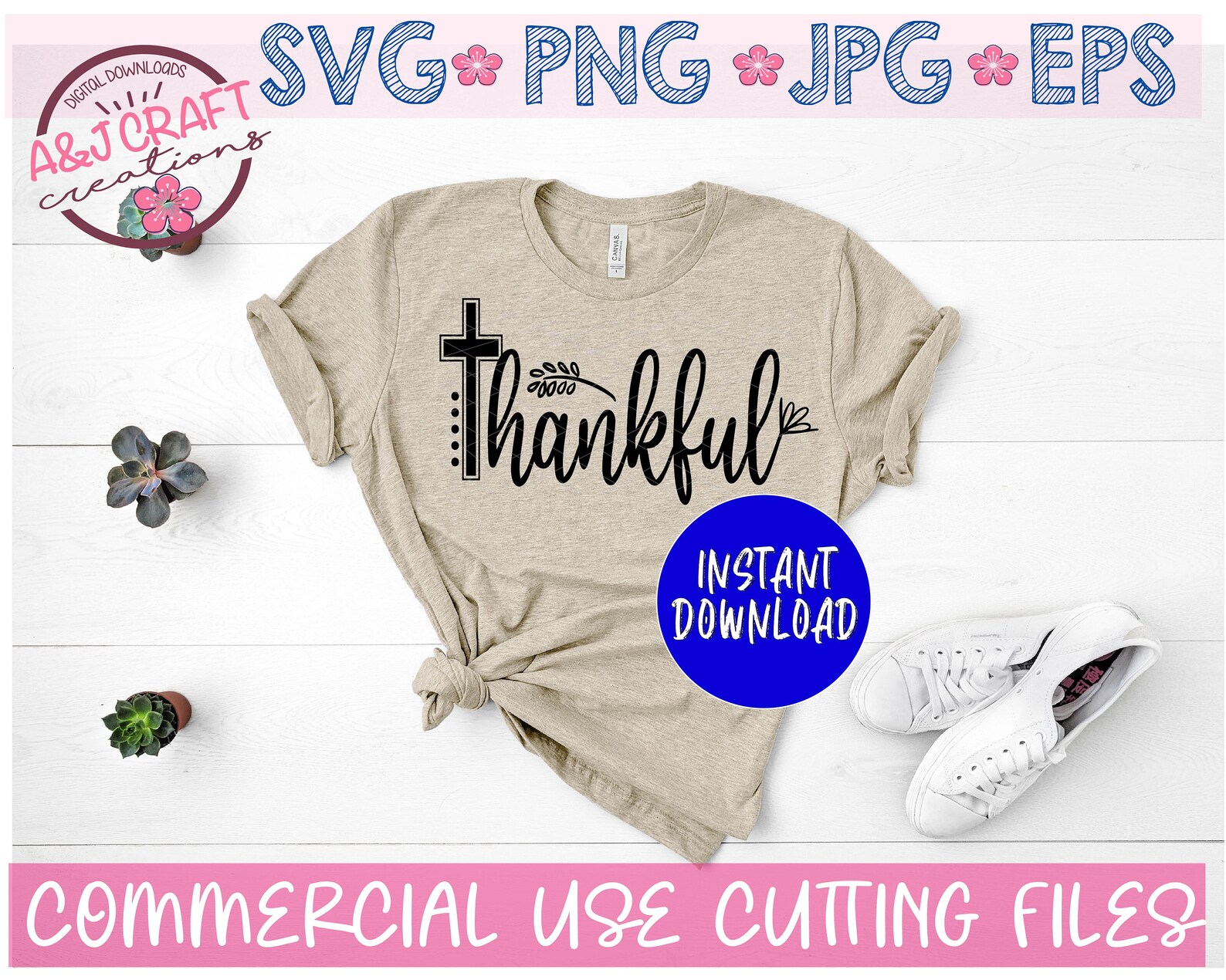 Thankful SVG Thankful With Cross SVG Thankful Cross SVG | Etsy