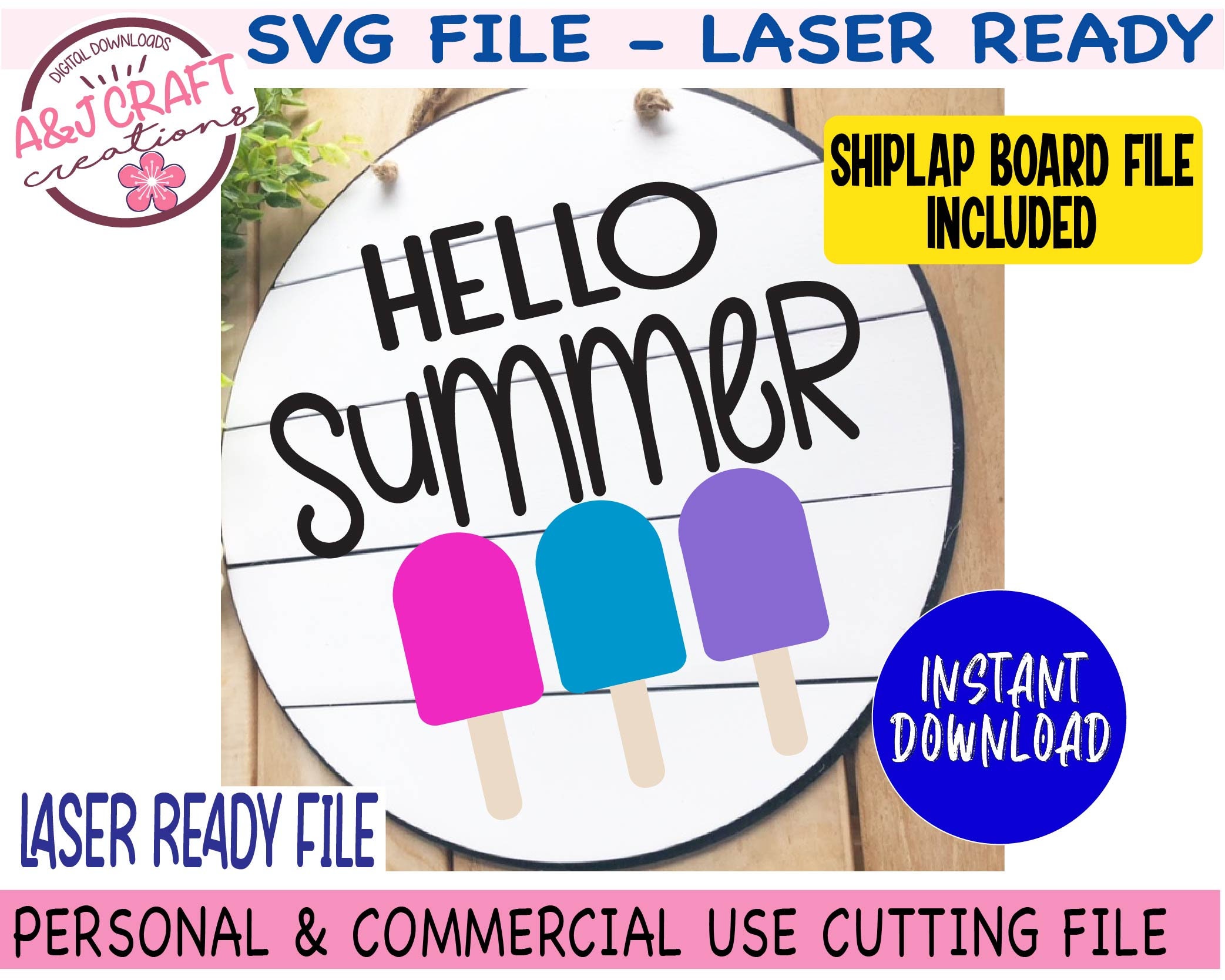 Hello Summer Popsicle Svg, Hello Summer Door Sign Svg, DIGITAL DOWNLOAD ...