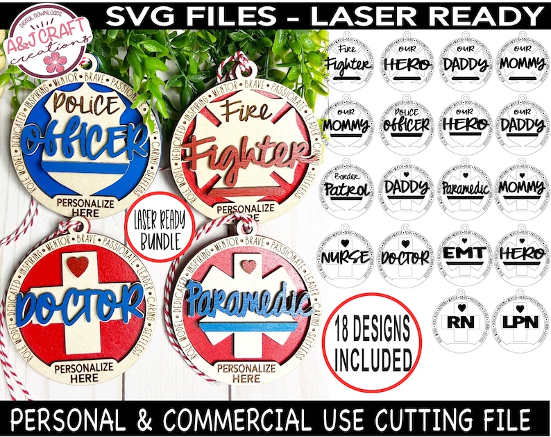 Frontline Ornament Svg BUNDLE, Firefighter Ornament SVG, Police Officer ...