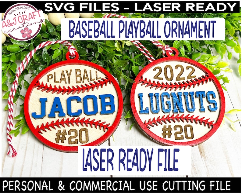 Baseball Softball Ornament SVG, Baseball Laser File, Baseball Bag Tag ...