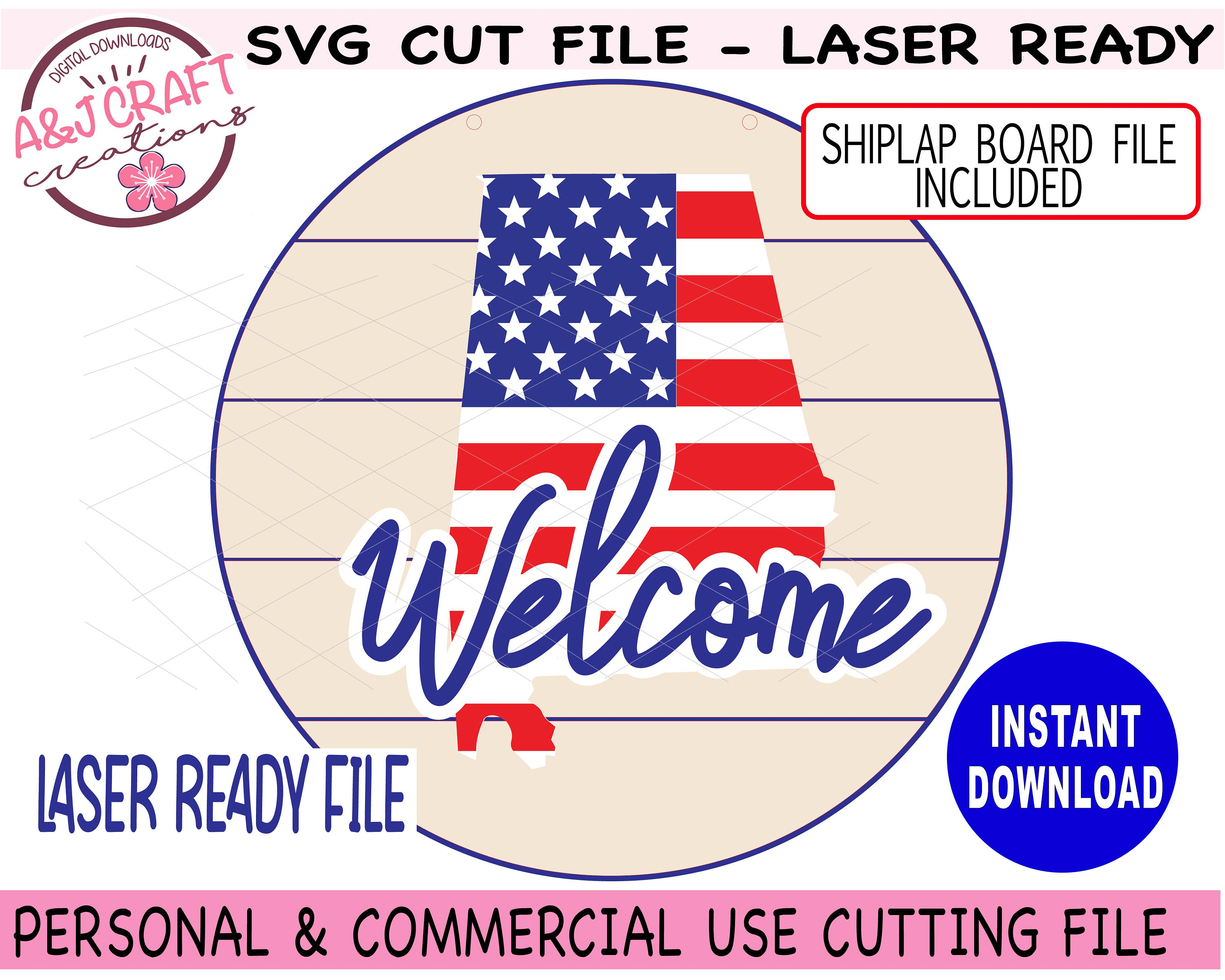 ALABAMA Welcome Sign svg Laser Ready Svg Patriotic Welcome | Etsy