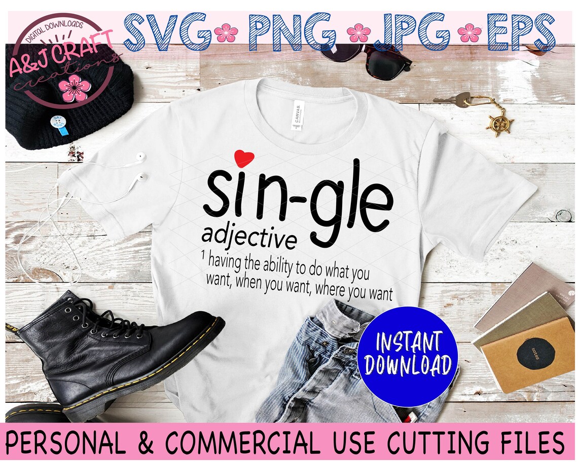 Single Adjective Svg Single Valentine svg Funny Valentine | Etsy