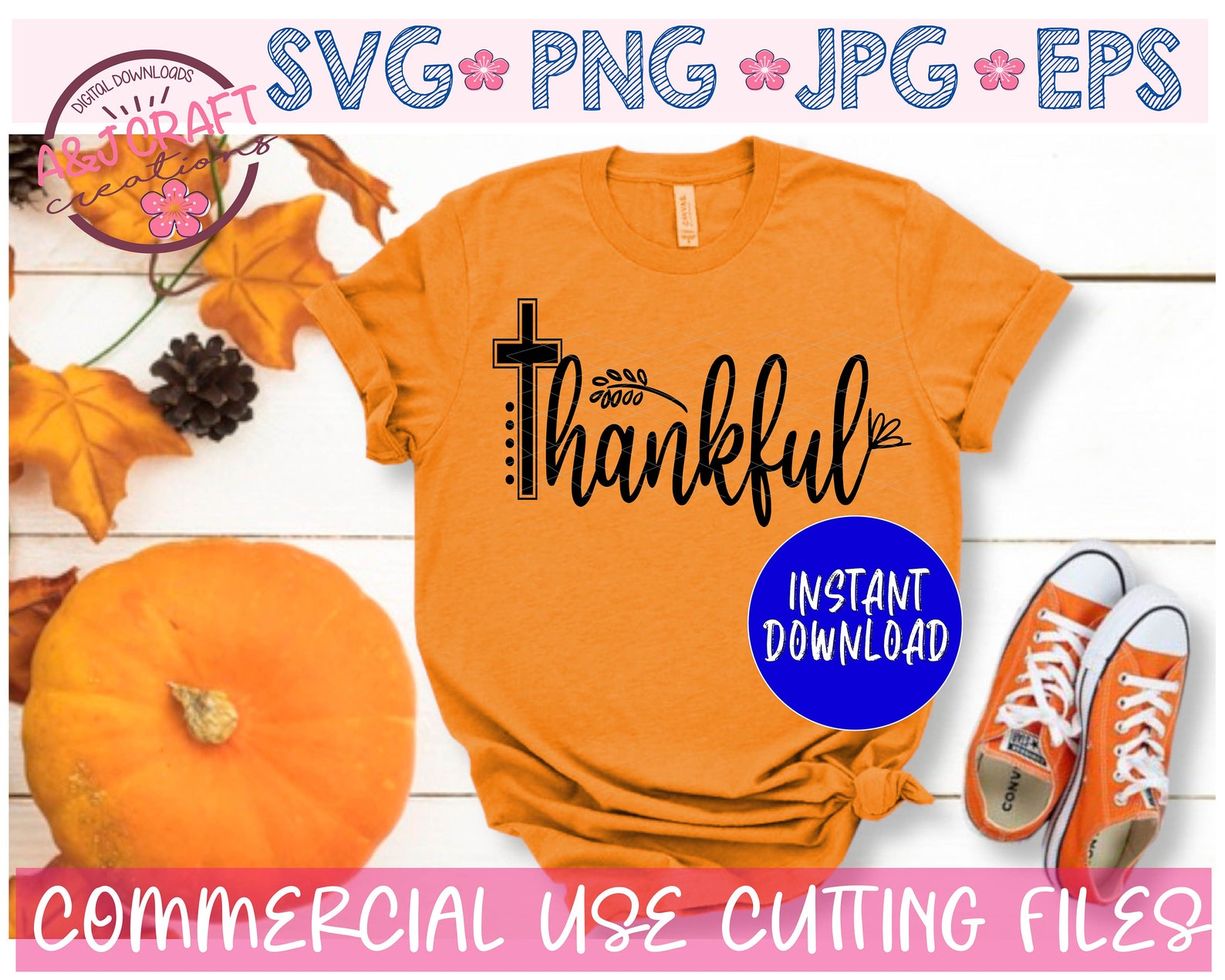 Thankful SVG Thankful With Cross SVG Thankful Cross SVG | Etsy