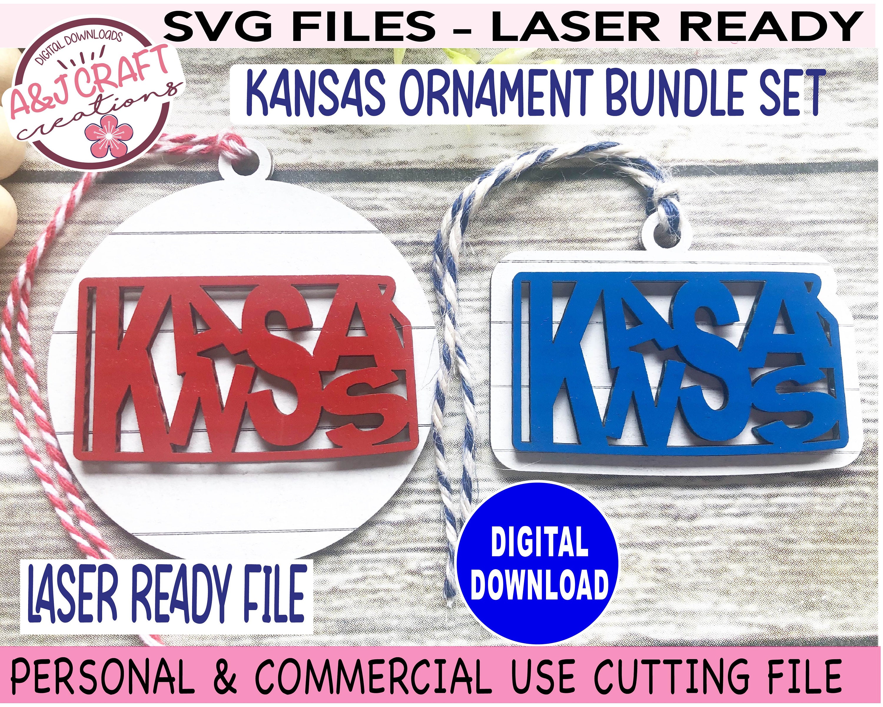 Kansas Ornament SVG BUNDLE Laser Ready File Kansas Word Art | Etsy