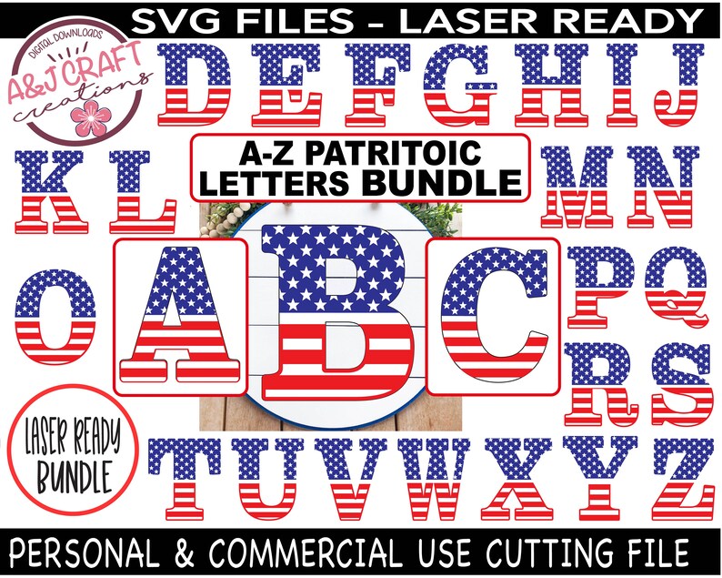 Patriotic Alphabet Svg, All 26 Alphabet SVG, Patriotic Letters Svg, USA ...