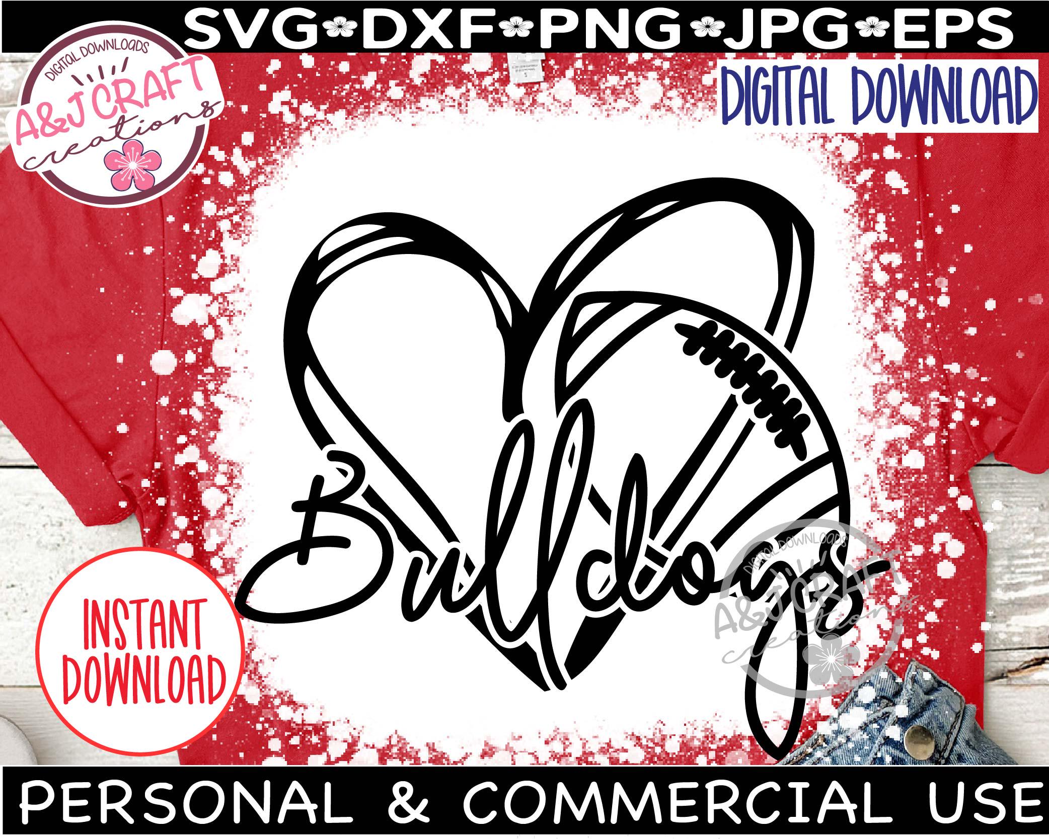 Bulldogs Football Heart SVG PNG, School Mascot Digital Design, Team ...