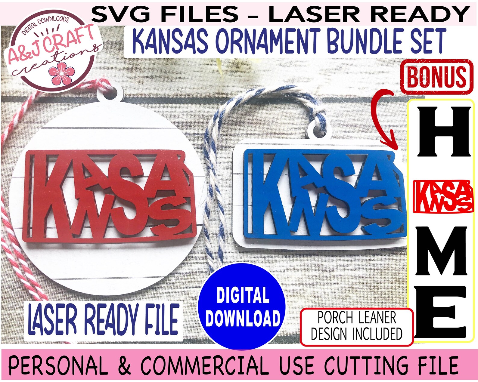 Kansas Ornament SVG BUNDLE, Laser Ready File, Kansas Word Art Svg ...