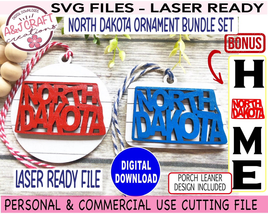 North Dakota Ornament SVG BUNDLE, Laser Ready File, North Dakota Word ...