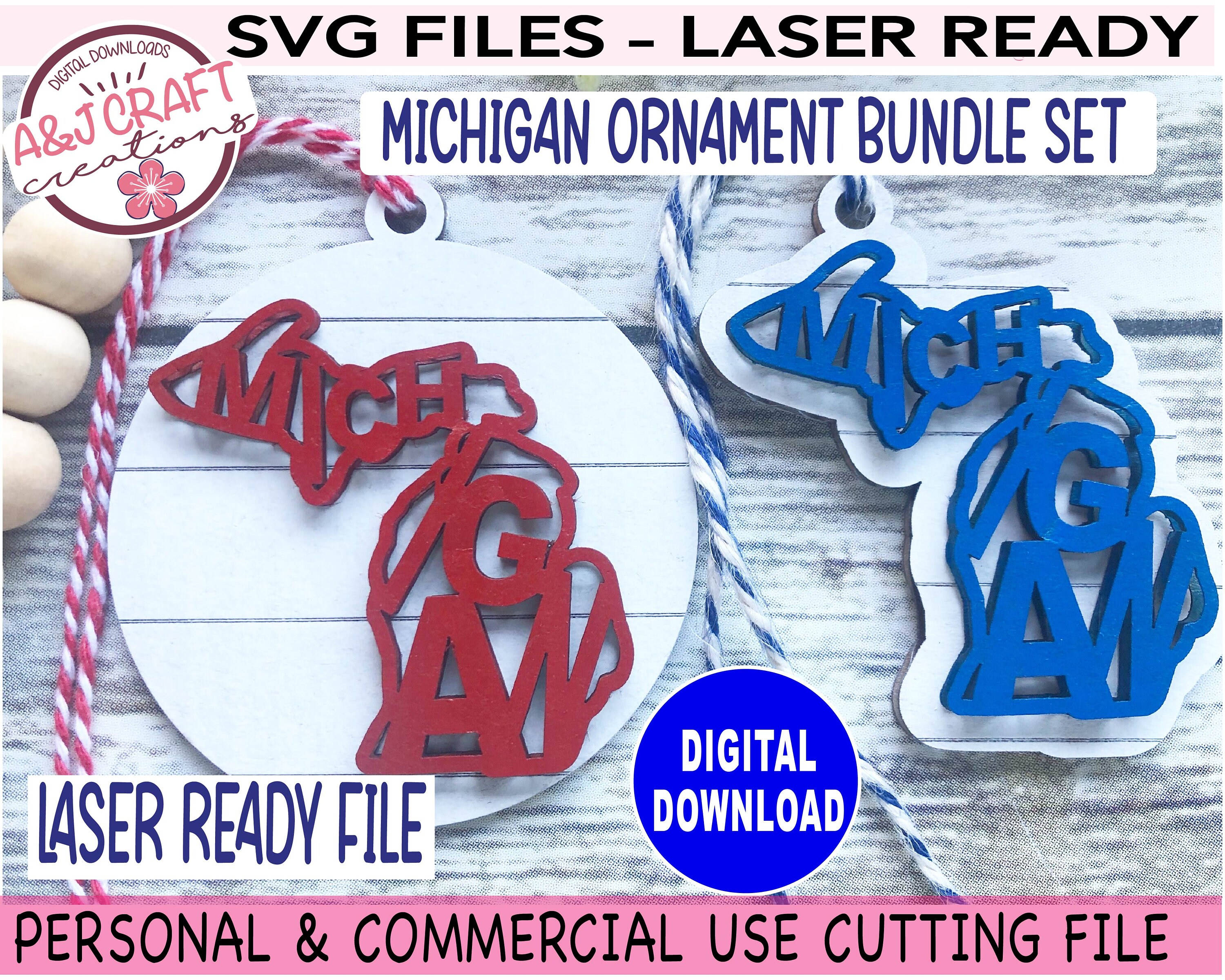 Michigan Ornament SVG BUNDLE Laser Ready File Michigan Word - Etsy