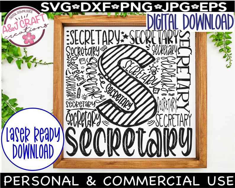 Secretary Typography SVG PNG JPG Eps Word Art Svg Typography - Etsy