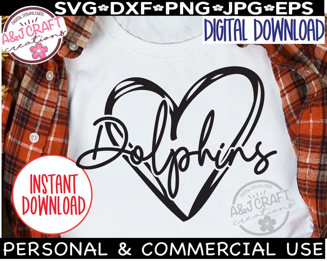 Dolphins Heart SVG, Dolphins Football, Dolphins Volleyball, Typography ...