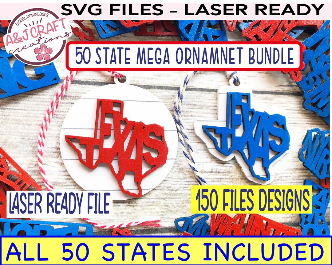 All 50 States Ornament SVG Bundle, State Ornament Laser File, 50 States ...