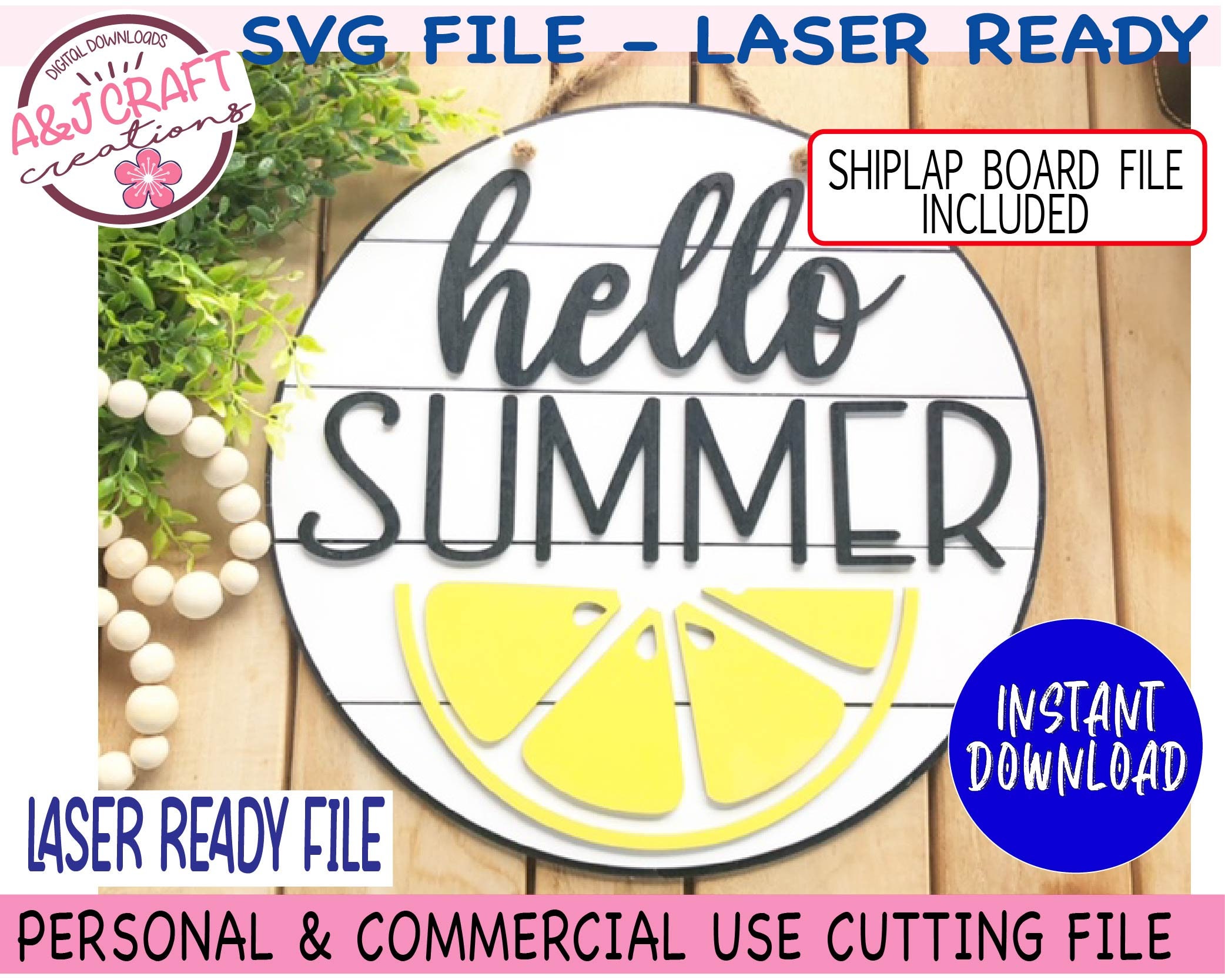 Hello Summer Door Sign Svg DIGITAL DOWNLOAD Laser Ready | Etsy