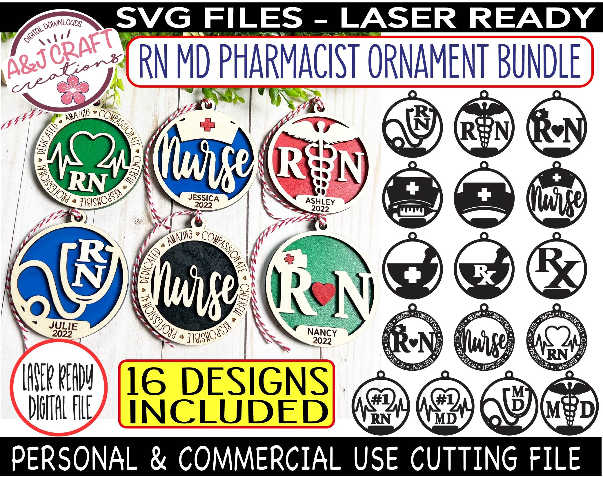 RN Nurse Ornament Svg BUNDLE Nurse Laser Cut File Pharmacist - Etsy