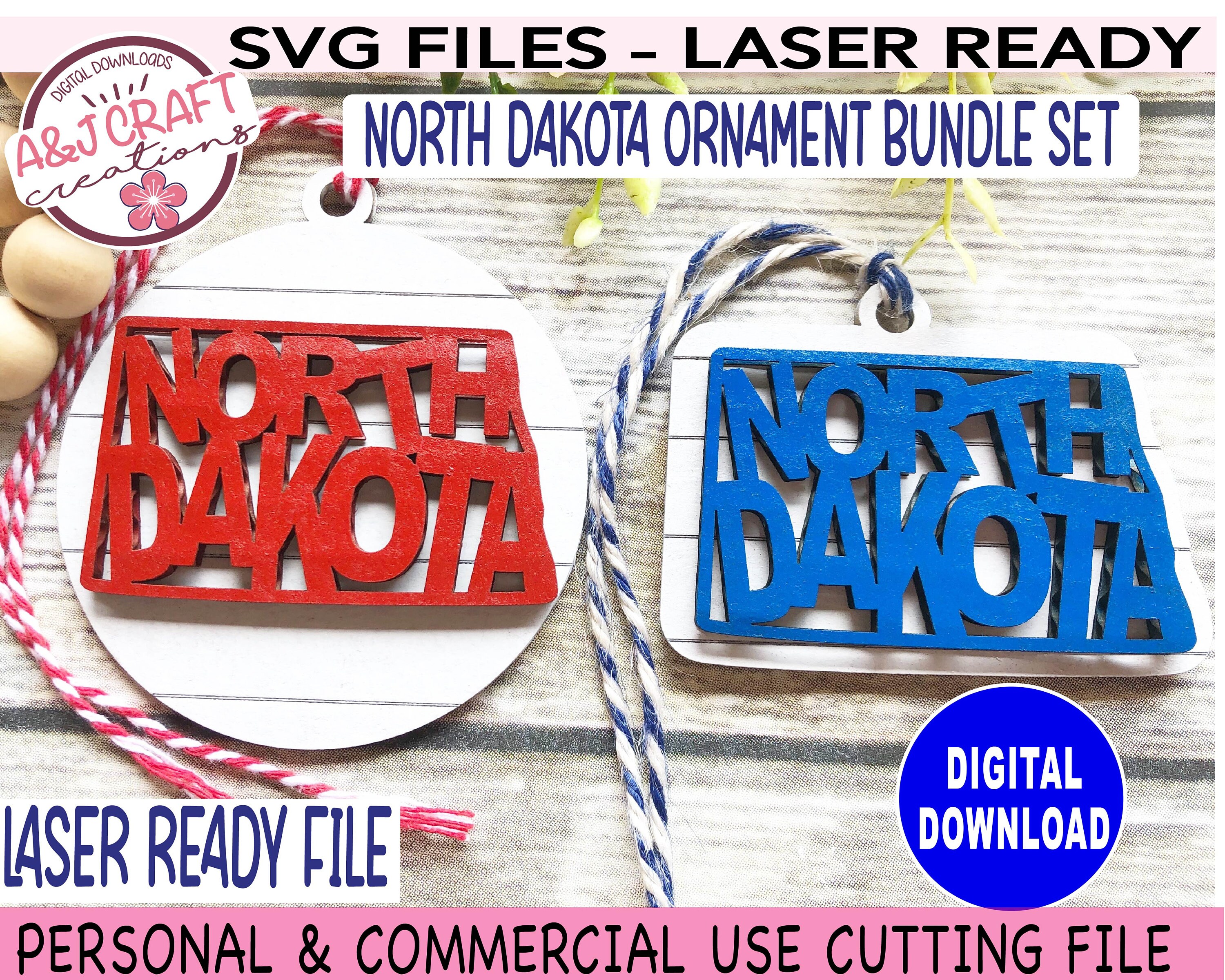 North Dakota Ornament SVG BUNDLE, Laser Ready File, North Dakota Word ...