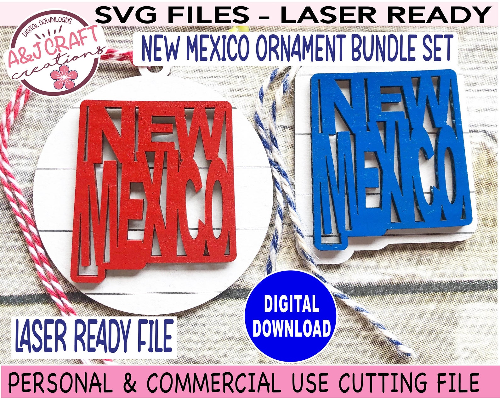 New Mexico Ornament SVG BUNDLE, Laser Ready File, New Mexico Word Art ...