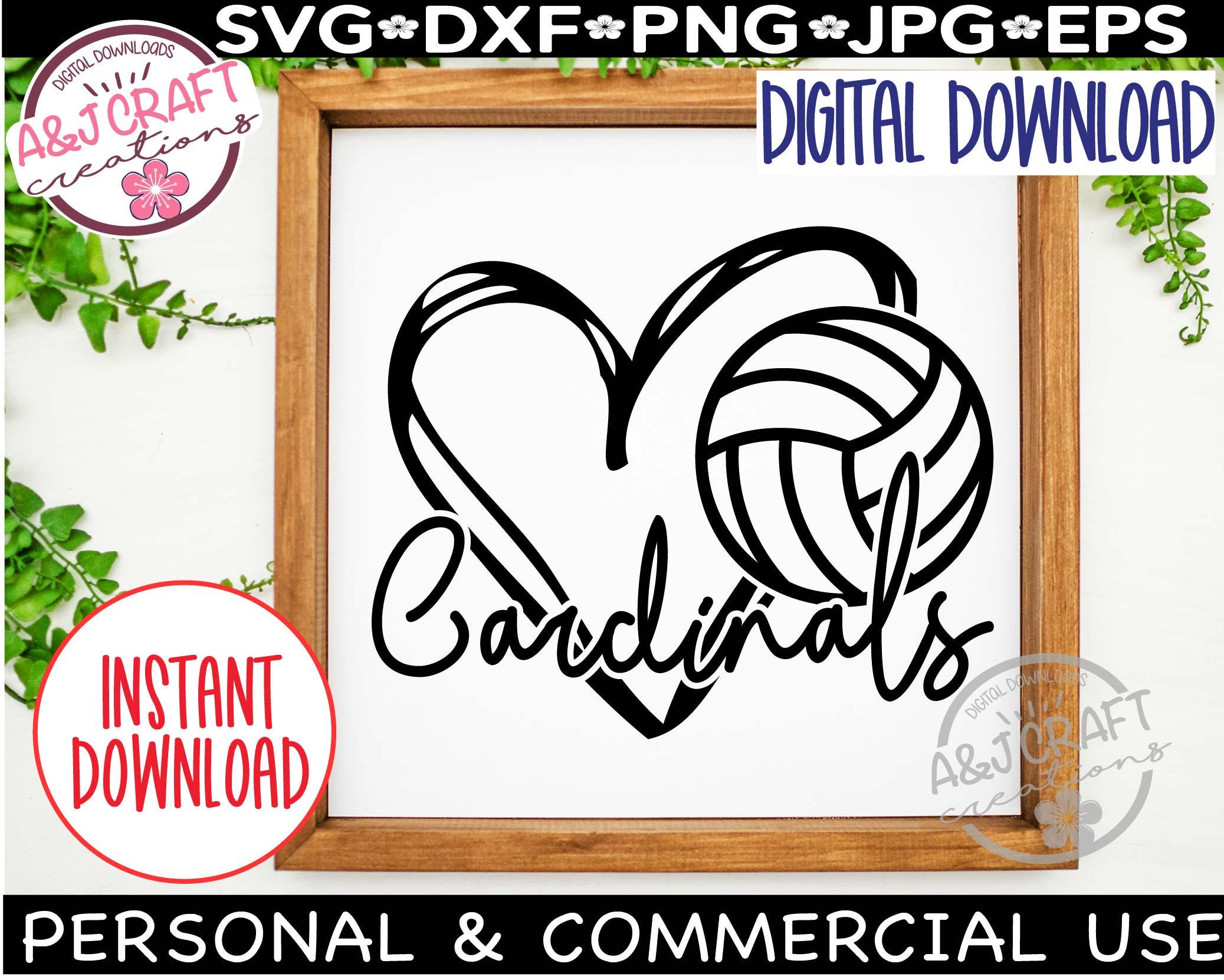 Cardinals Volleyball Heart SVG PNG, School Mascot Digital Design, Team ...