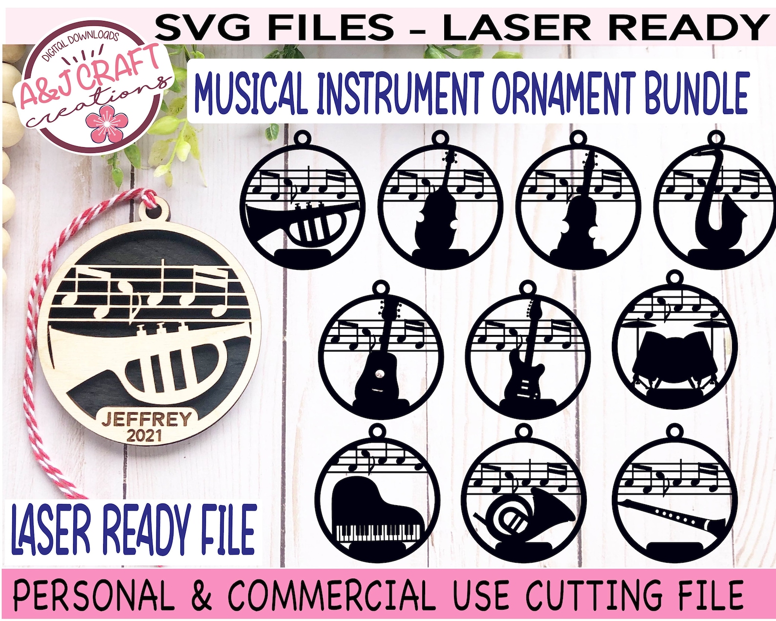 Musical Instrument Ornament BUNDLE SVG, Music Ornament Svg, Band ...