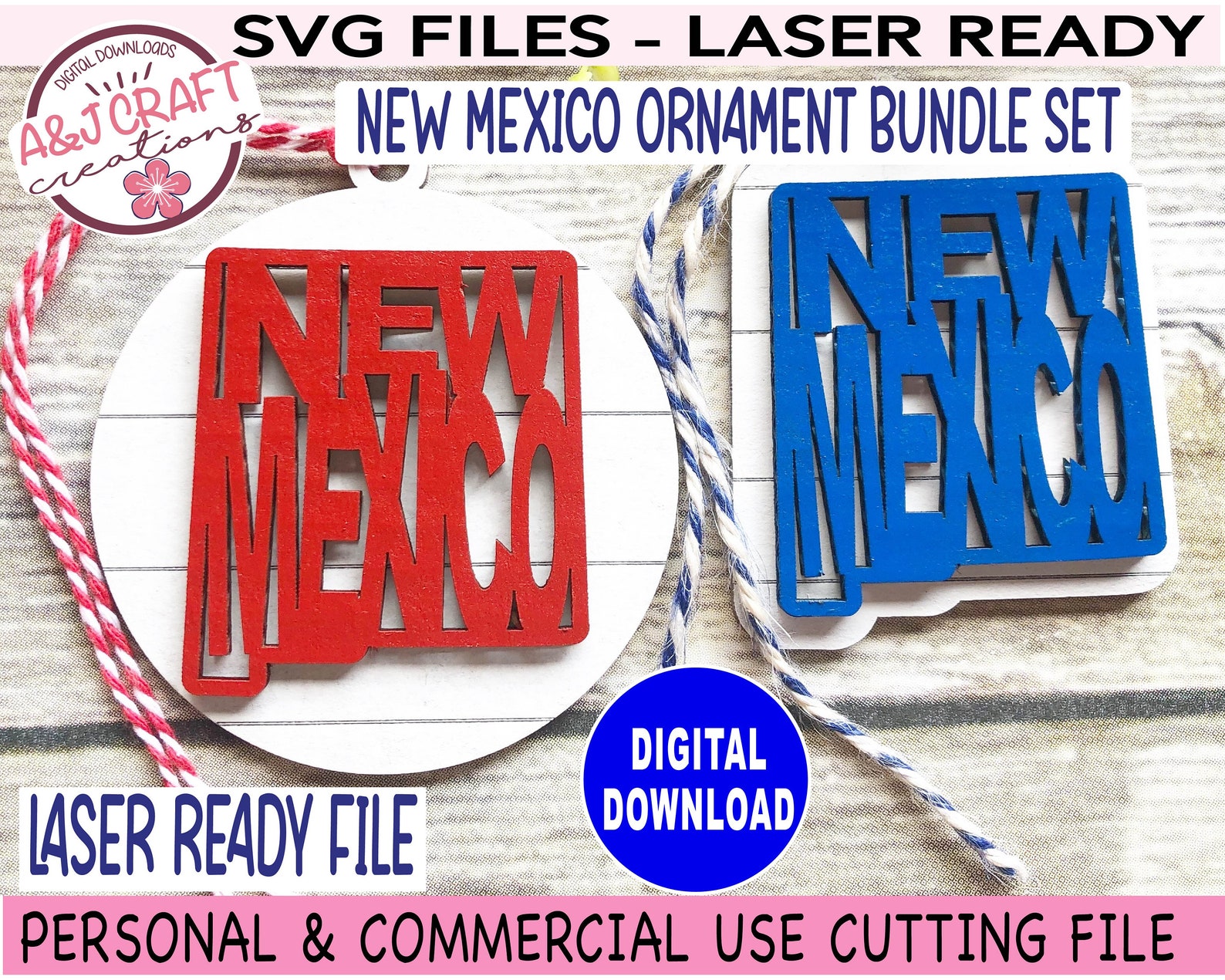 New Mexico Ornament SVG BUNDLE, Laser Ready File, New Mexico Word Art ...