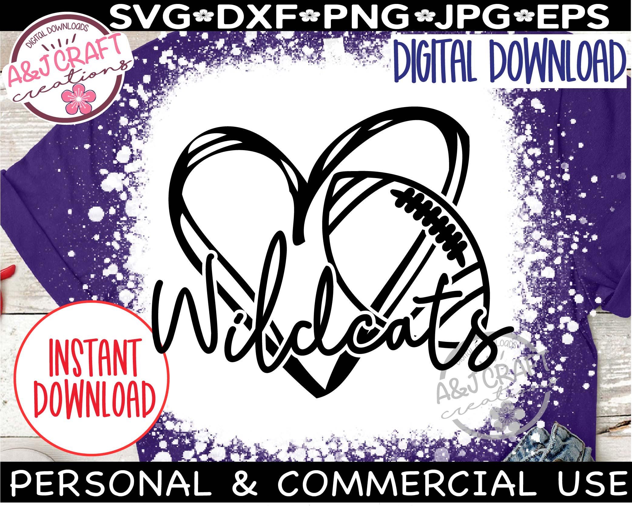 Wildcats Football Heart SVG PNG, School Mascot Digital Design, Team ...