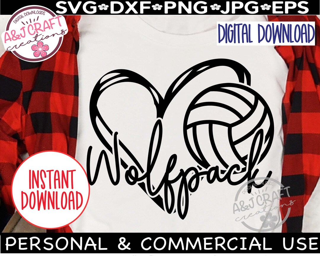 Wolfpack Volleyball Heart SVG PNG, School Mascot Digital Design, Team ...