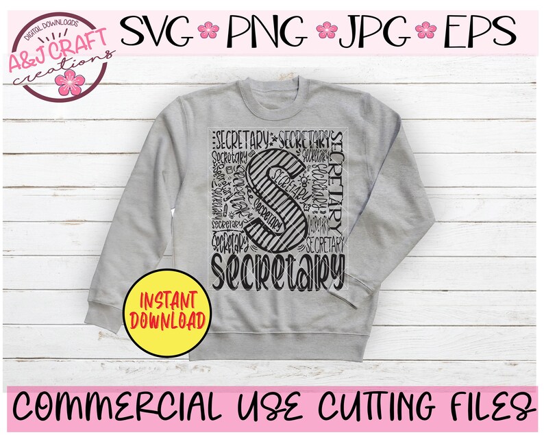 Secretary Typography SVG PNG JPG Eps Word Art Svg Typography | Etsy