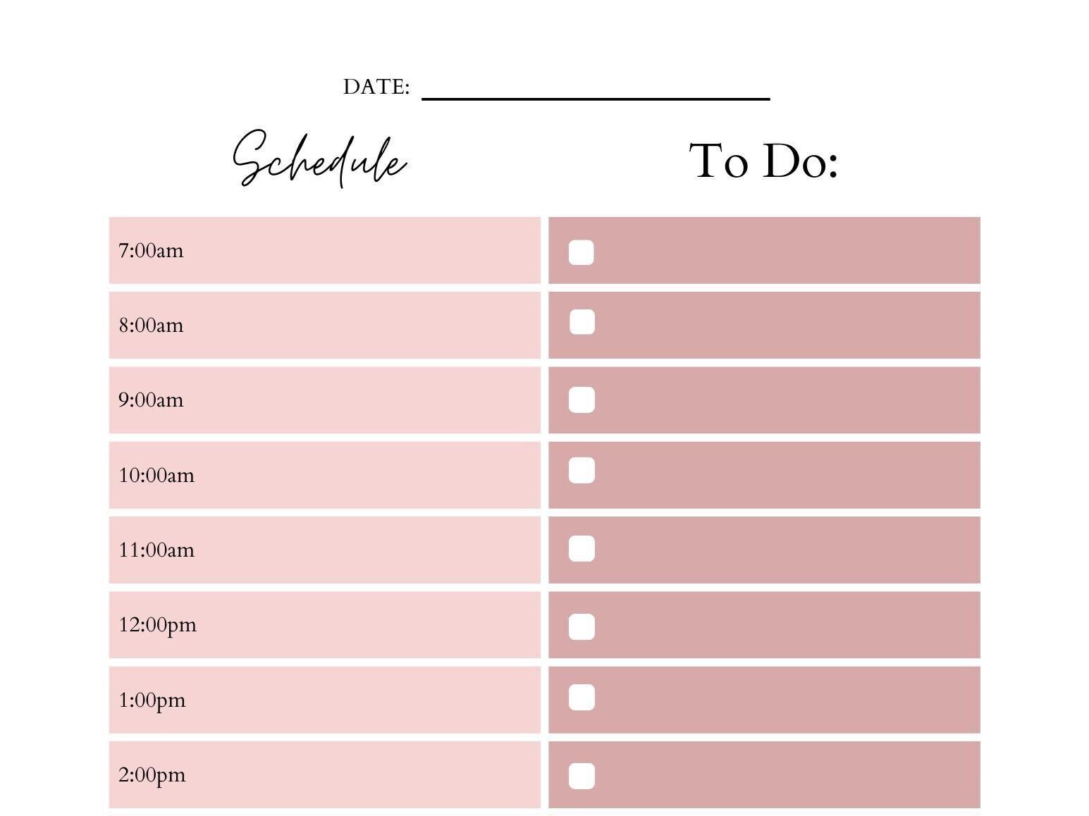 Printable Daily Schedule and to Do List//daily Itinerary//notes//simple ...
